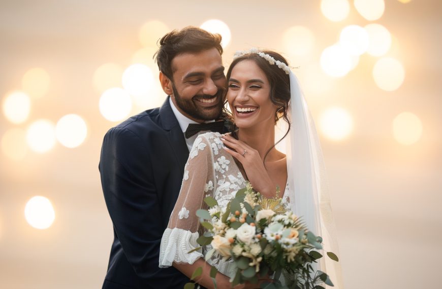 a beautiful couple on their marriage day with so much happiness and the ...